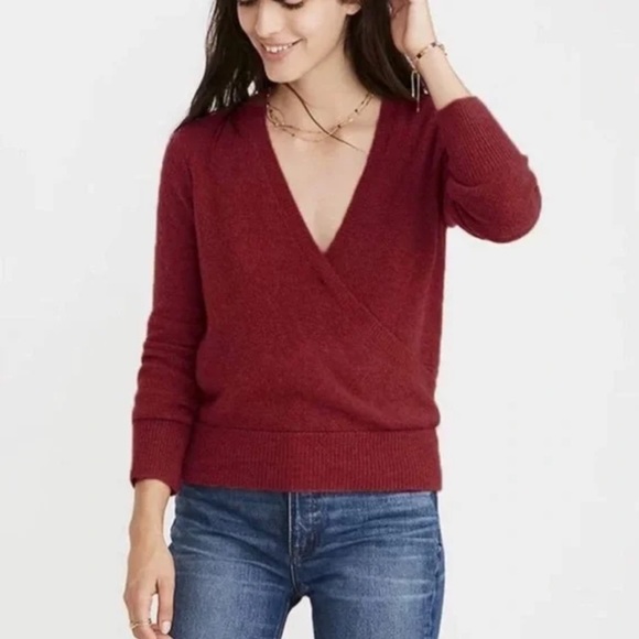 Madewell | Sweaters | Madewell Merino Wool Maroon Wrap Sweater Top ...